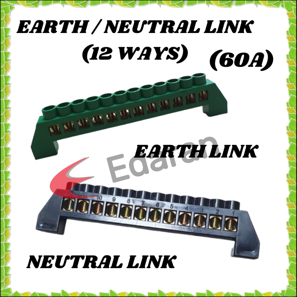 NEUTRAL OR EARTH LINK 60A C/W INSULATED MOUNTING BRACKET - (12 WAYS ...
