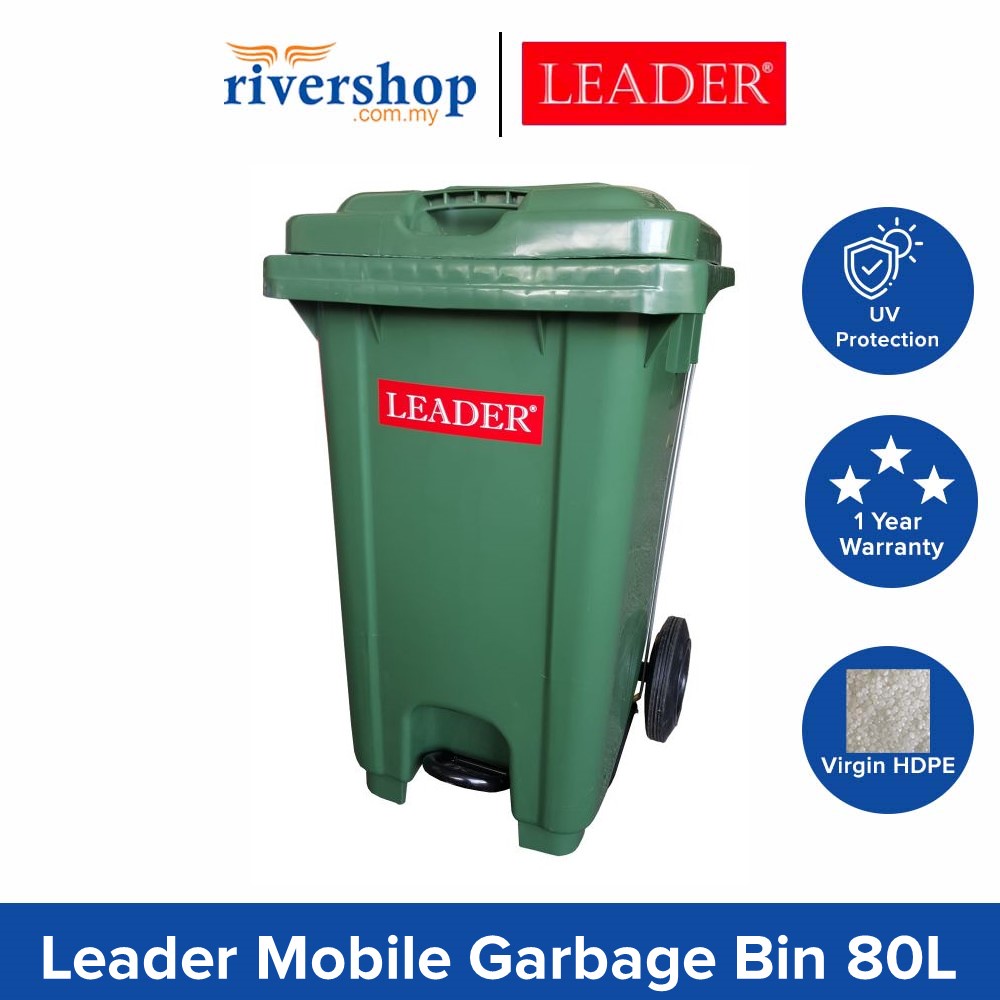 LEADER 80Litres Mobile Garbage Bin Step On Pedal Dustbin Rubbish Trash ...