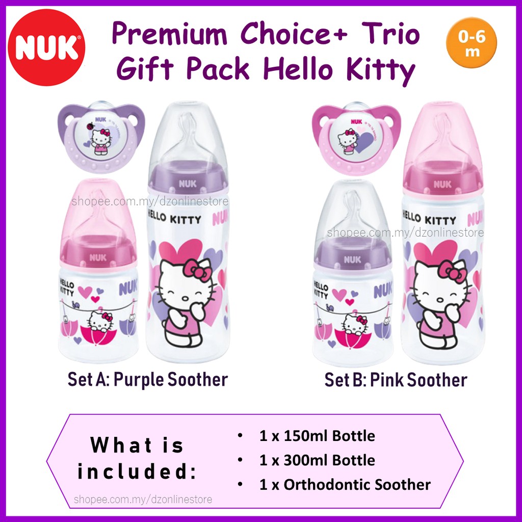 NUK PREMIUM CHOICE+ HELLO KITTY SET BOTTLE SOOTHER PACIFIER SIPPY CUP ...
