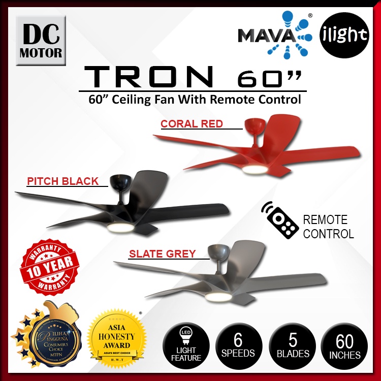 MAVA TRON 60" DC MOTOR CEILING FAN WITH LED LIGHT REMOTE CONTROL FAN 6 ...