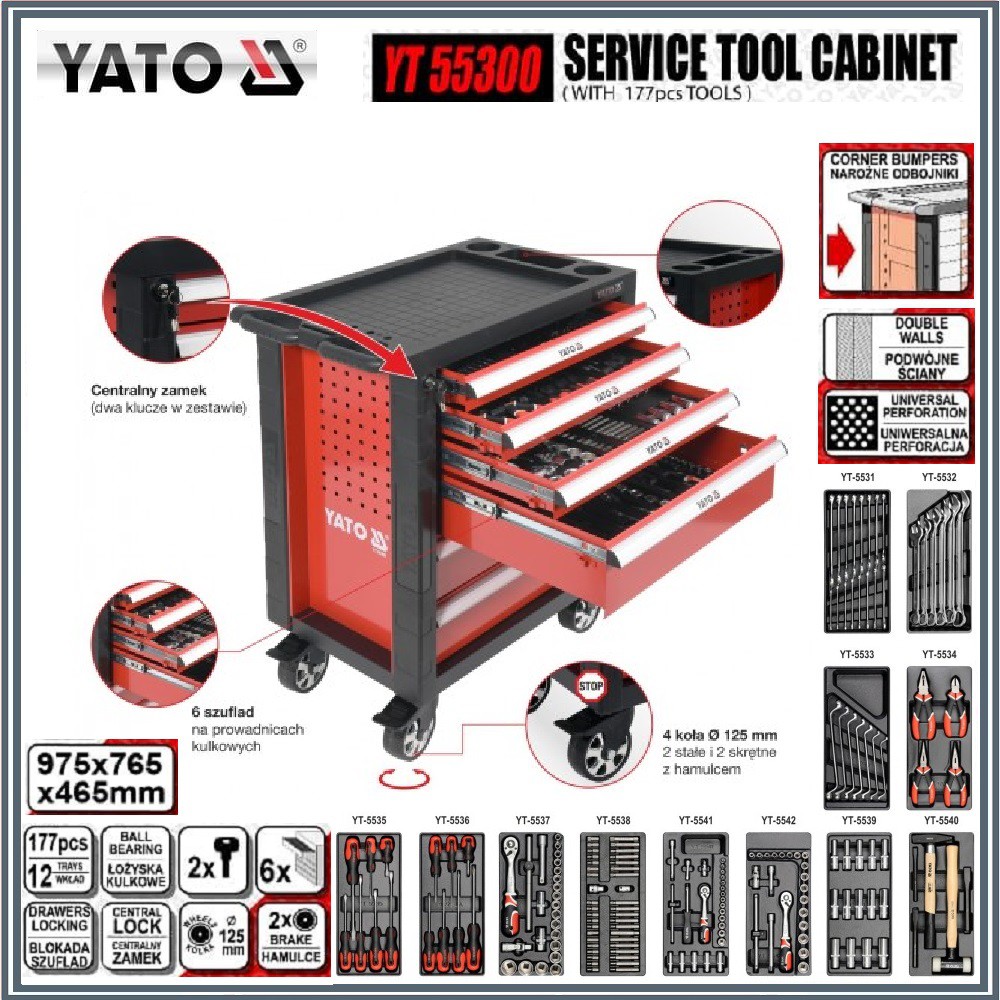 Yato YT-55300 Roller Cabinet with 177pcs Tools 6-Drawers | Shopee Malaysia