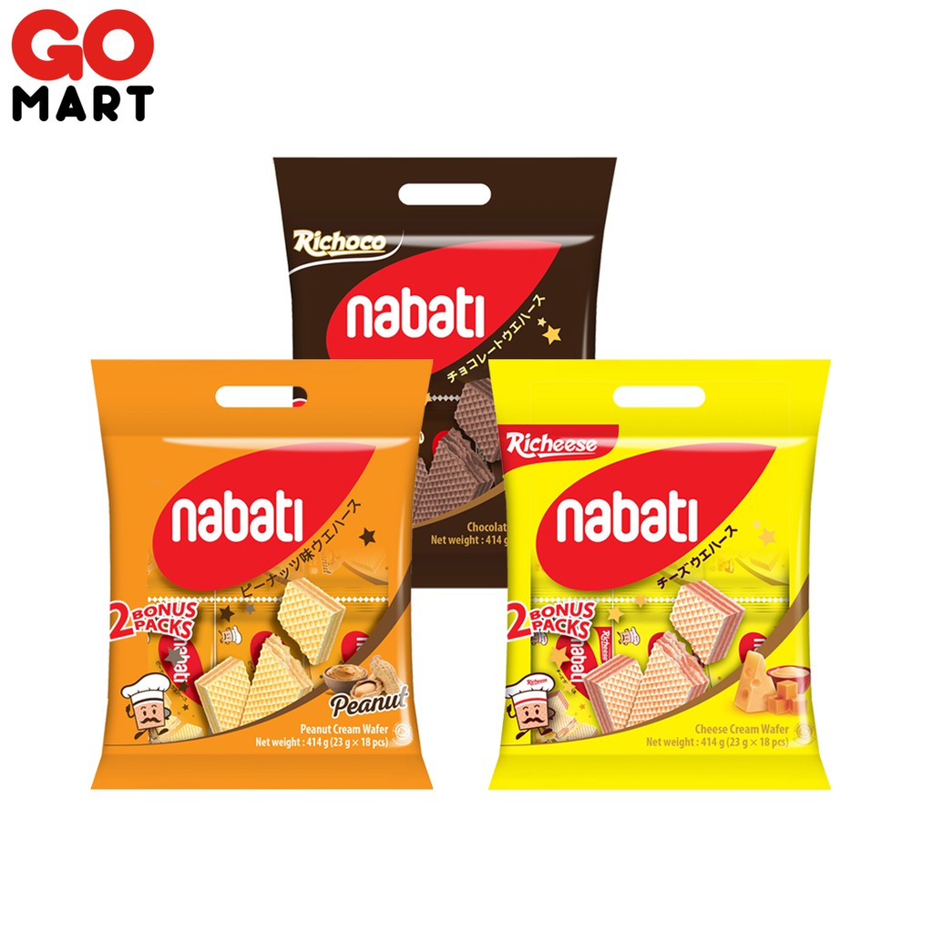 NABATI Cream Wafer Richeese Cream Cheese/Richoco Chocolate/Peanut (23g ... NABATI Cream Wafer Richeese Cream Cheese/Richoco Chocolate/Peanut (23g ...