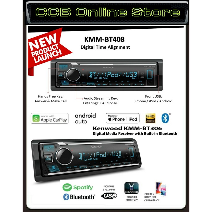 Kenwood KMM-BT306 / KMM-BT408 Usb & Bluetooth Spotify Control With 13 ...