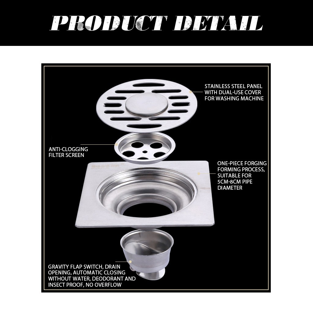 4" Floor Trap Cover Drain Floor Strainer Grating With Filter Water ...