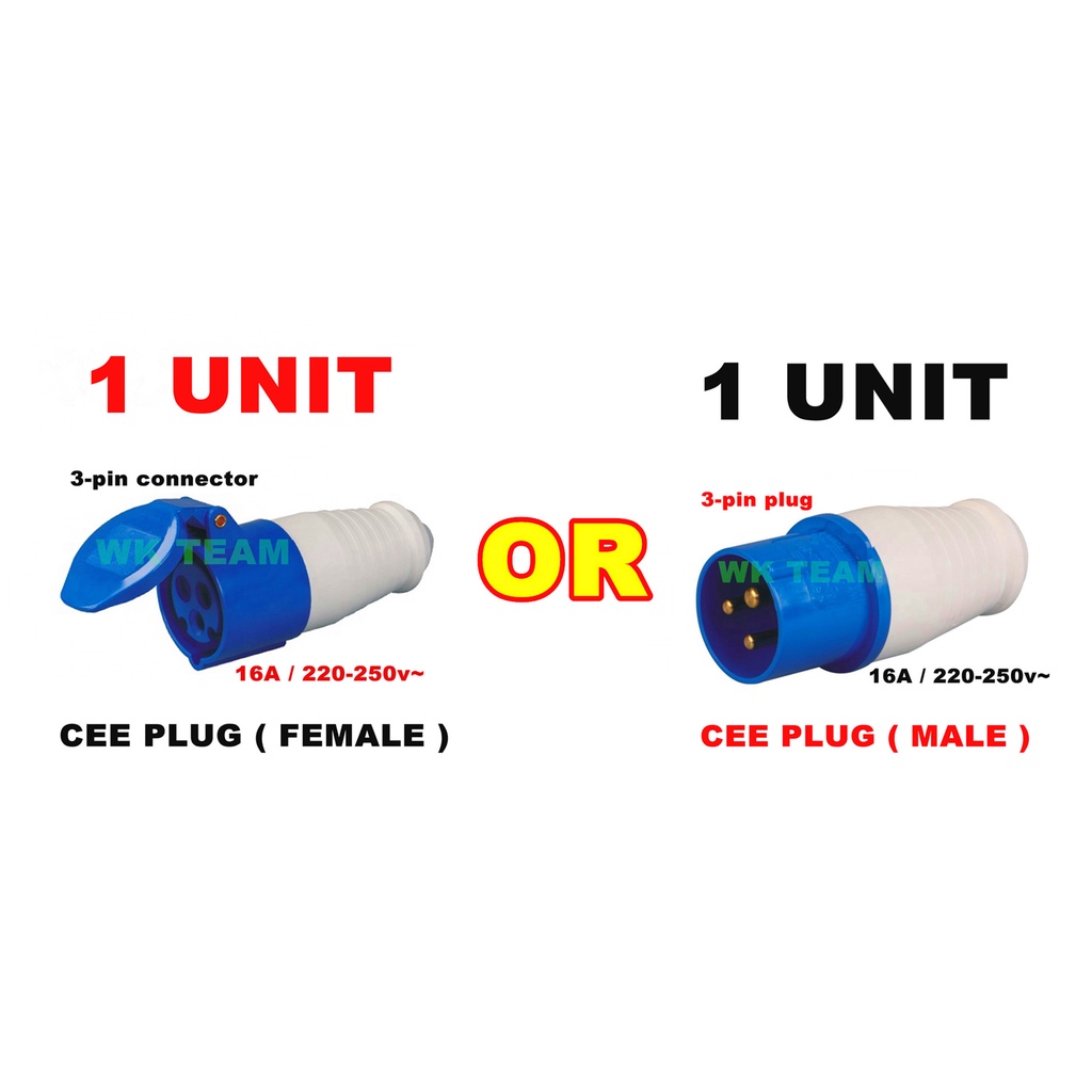 CEE Plug Blue 3 pin 16A / 220v ~ 250v / Industrial Connector Socket ...
