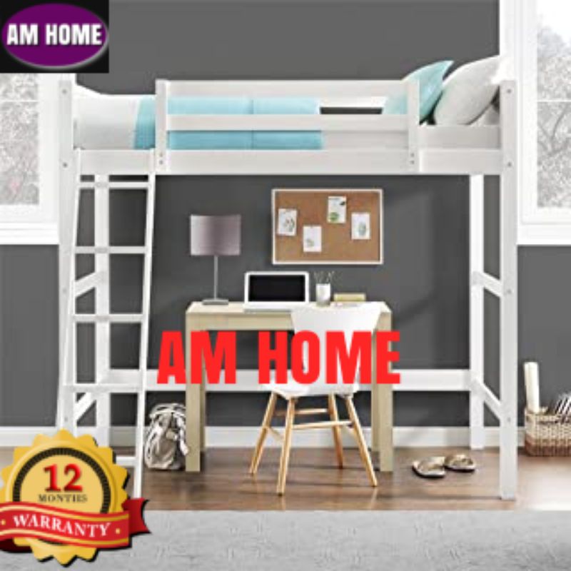 Solid wood Loft Bed, Sleeping on top, Single Loft Bedframe, Solid wood ...