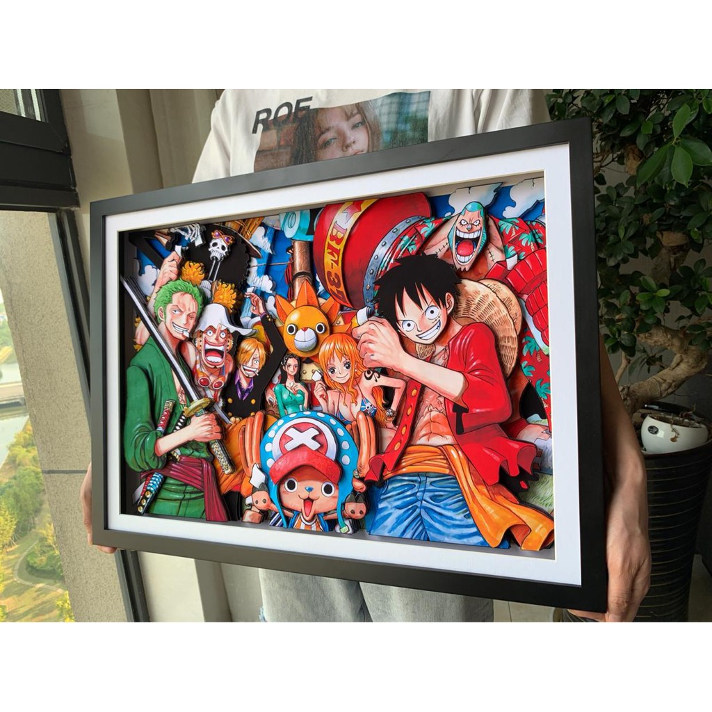 One Piece 3D Image Display with Wall Mounted Frame - Luffy Crew From ...