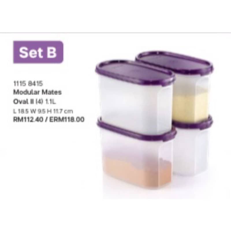 Tupperware Modular Mates Oval ll 1.1L 4pcs | Shopee Malaysia