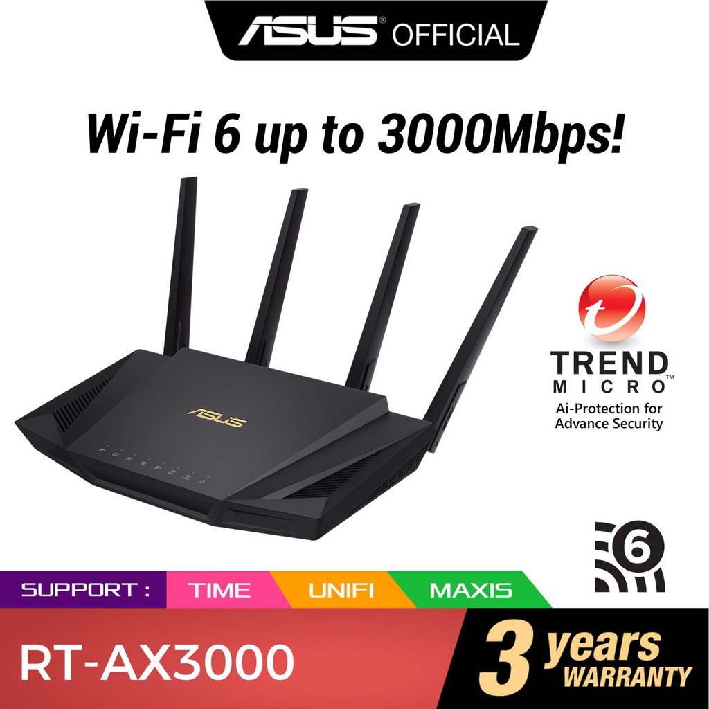 ASUS AX3000 WiFi 6 Router RT-AX3000 Ai Mesh support Unifi HyppTV and ...