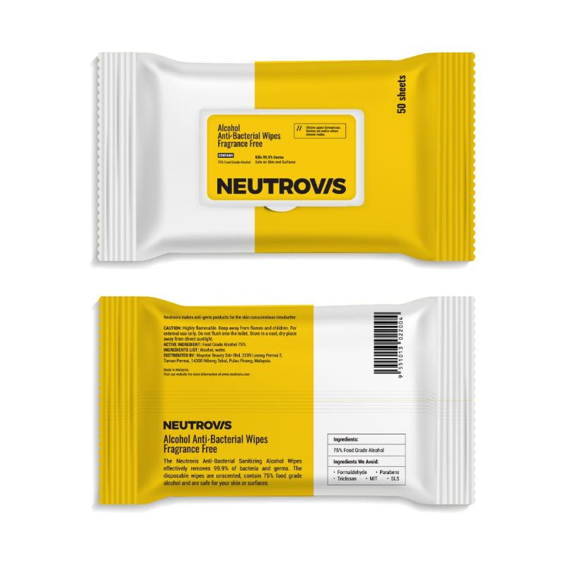 Neutrovis Alcohol Anti-Bacterial Wipes 50s – Fragrance Free | Shopee ...
