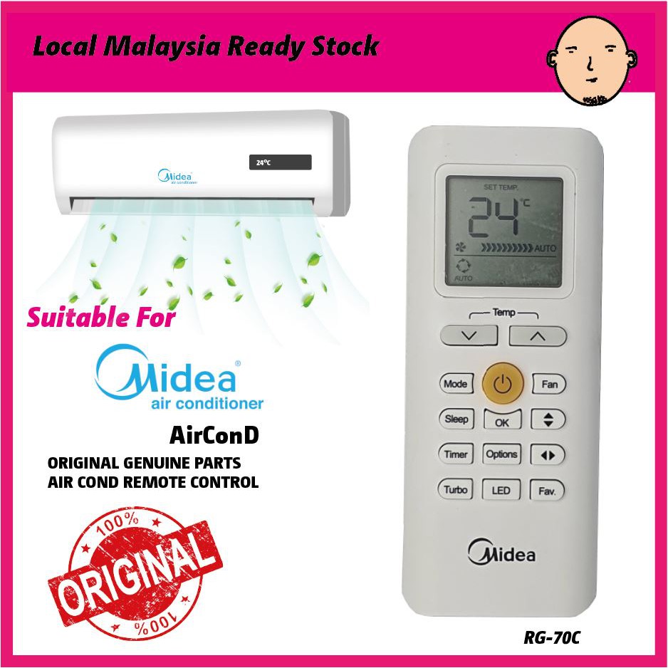 Midea Genuie Part Aircond Air Cond Air Conditioner Remote Control RG70C ...
