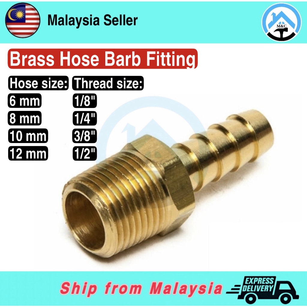 Brass / Copper Male Hose Barb Fitting, Single Tail Barb Brass Pipe ...