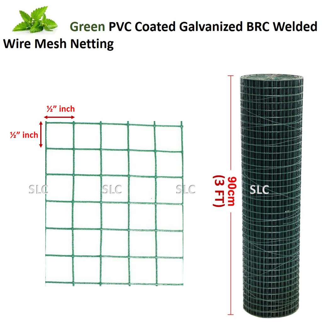 Green PVC Coated Galvanized BRC Welded Wire Mesh Net 1/2" x 1/2" x 3ft ...