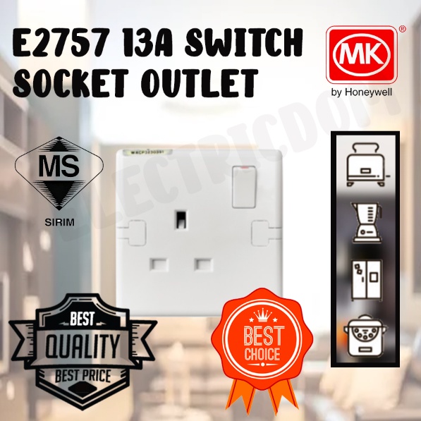 MK E2757 13A Switch Socket Outlet SIRIM APPROVED [Ready Stock] | Shopee ...