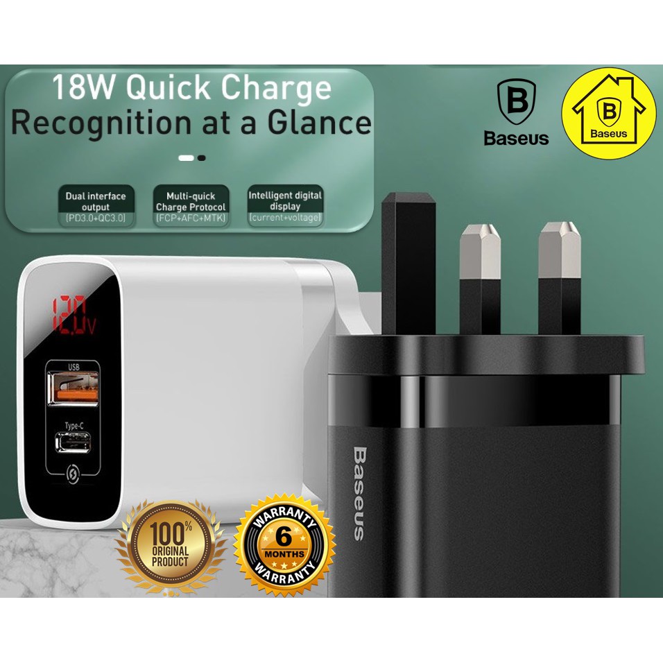 PD3.0+QC3.0 Baseus Mirror Lake PPS wall charger UK adapter USB / USB ...