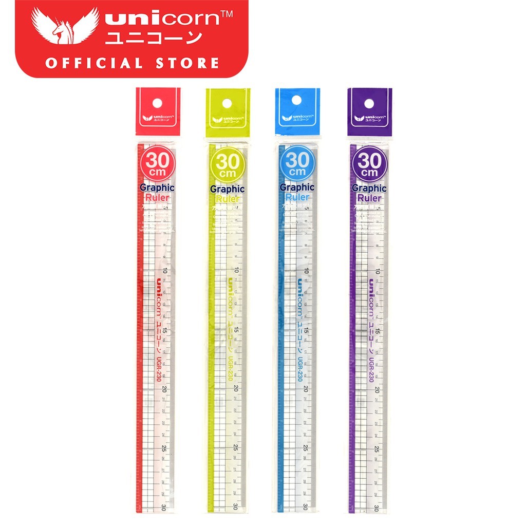 Unicorn Stationery 30cm Colour Grid Line Graphic Ruler UGR-230 Random ...