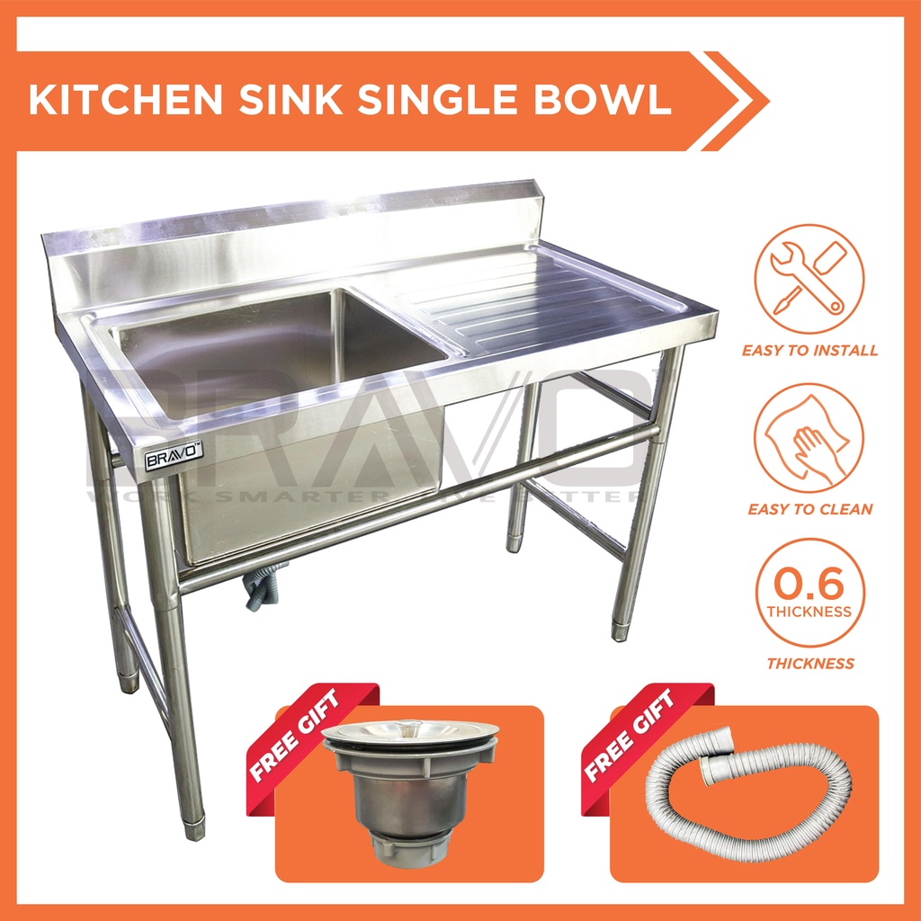 BRAVO Kitchen Sink Sinki Dapur Stainless Steel Kitchen Table with Rack ...
