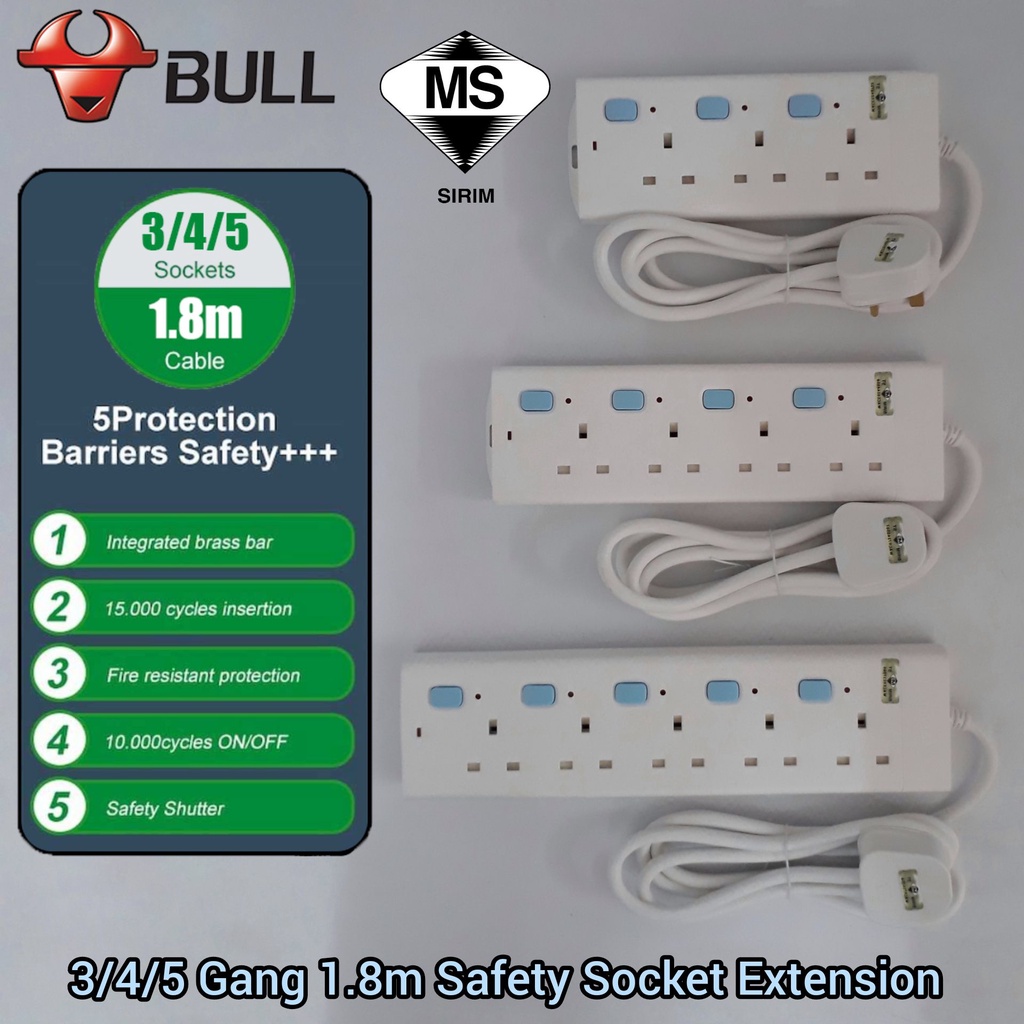 Bull 3000W Heavy Duty 1.8M Extension Wire SIRIM Approved For House Home ... Bull 3000W Heavy Duty 1.8M Extension Wire SIRIM Approved For House Home ...