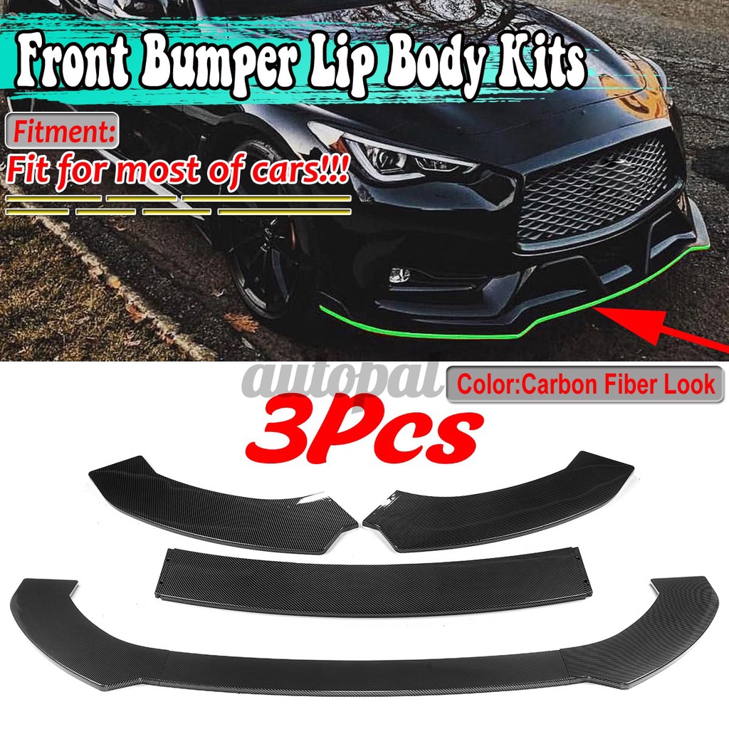 Universal Carbon ABS Car Front Bumper Chin Protector Lip Body Spoiler ...