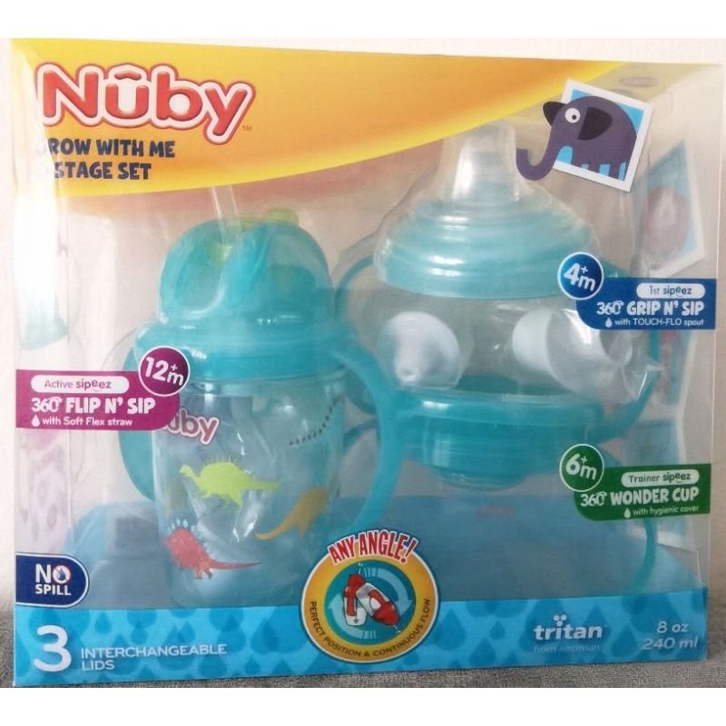 Limited-Edition Nuby Active Sipeez 360 Flip N' Sip Combo Sets 240ml/8ozSippy Cup Aqua Dinosaurs ...