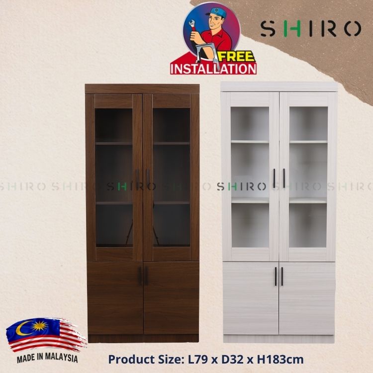 SHIRO Display Cabinet Glass Almari Buku Bertutup Rak Buku Kabinet File ...