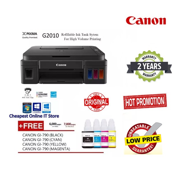 Canon Pixma G2010 AIO Print/Scan/Copy Inkjet Printer c/w 2 Years Warranty & FREE Canon GI-790 ...