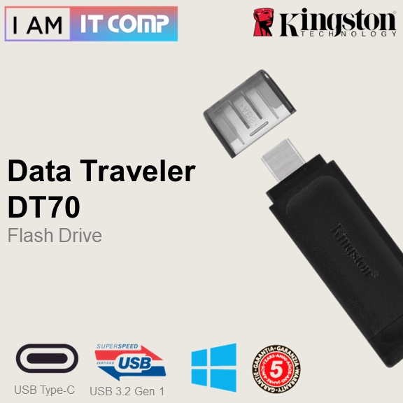 Kingston DataTraveler 70 USB 3.2 Gen 1 Type-C Flash Drive 32GB / 64GB / 128GB - USB Pendrive ...