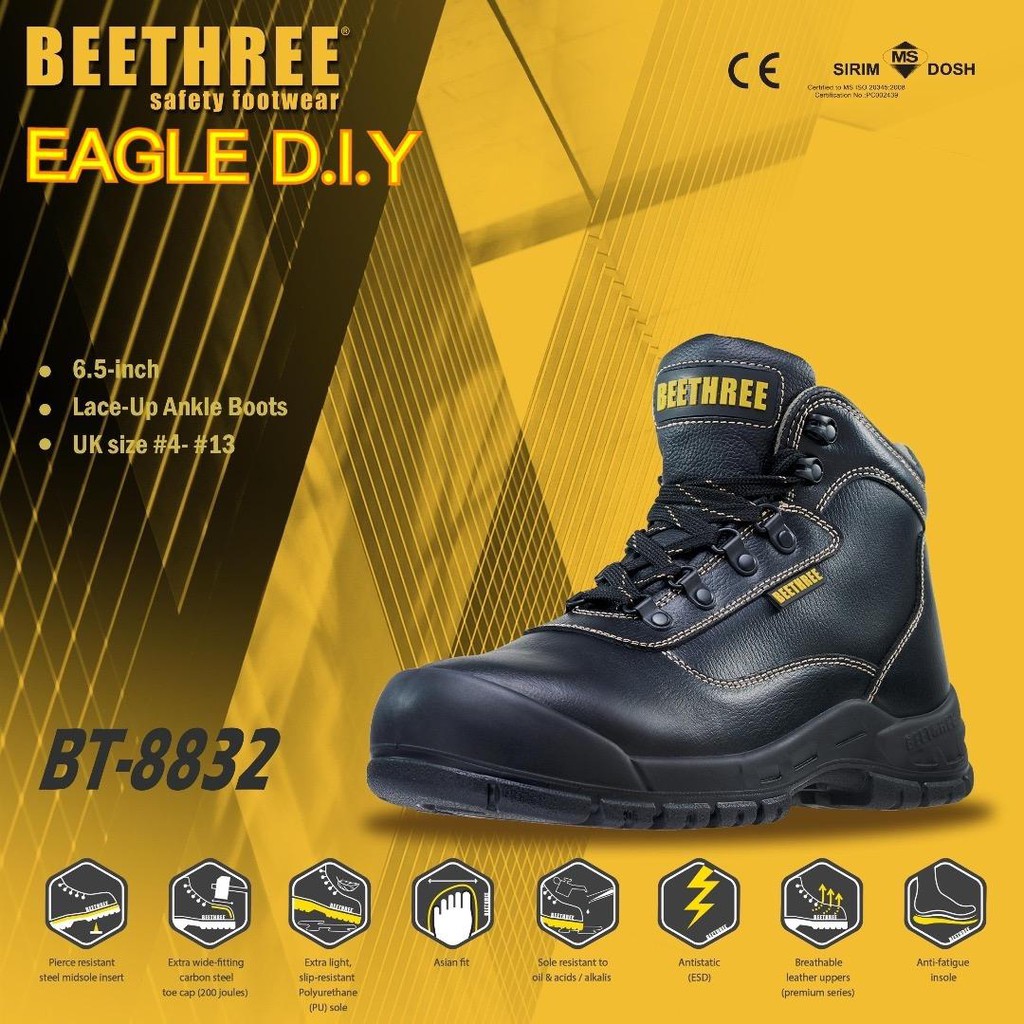 BT-8832 BEETHREE 6.5 inches Lace-Up Ankle Boots Shoes UK #4-#13 ...