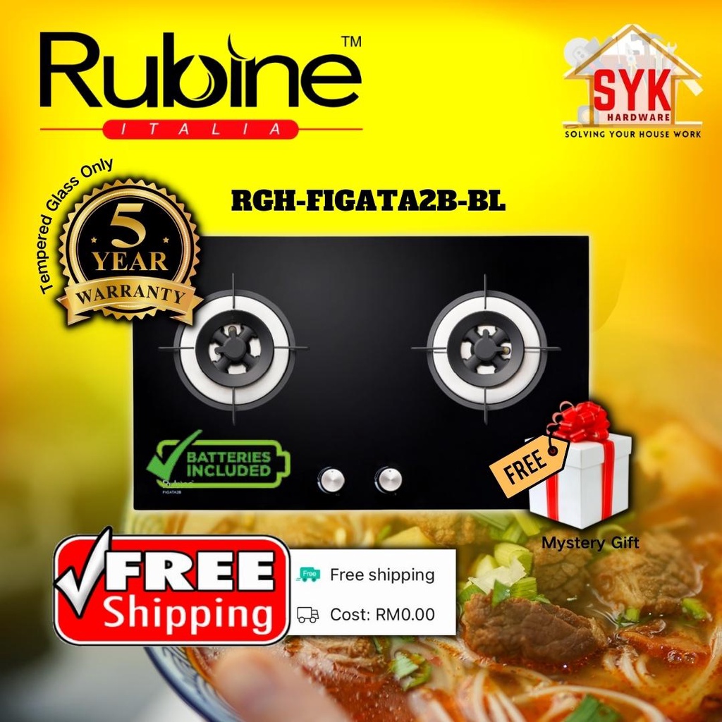 SYK (FREE SHIPPING GLASS WARRANTY 5 YEAR) Rubine Hob RGH-FIGATA2B-BL ...