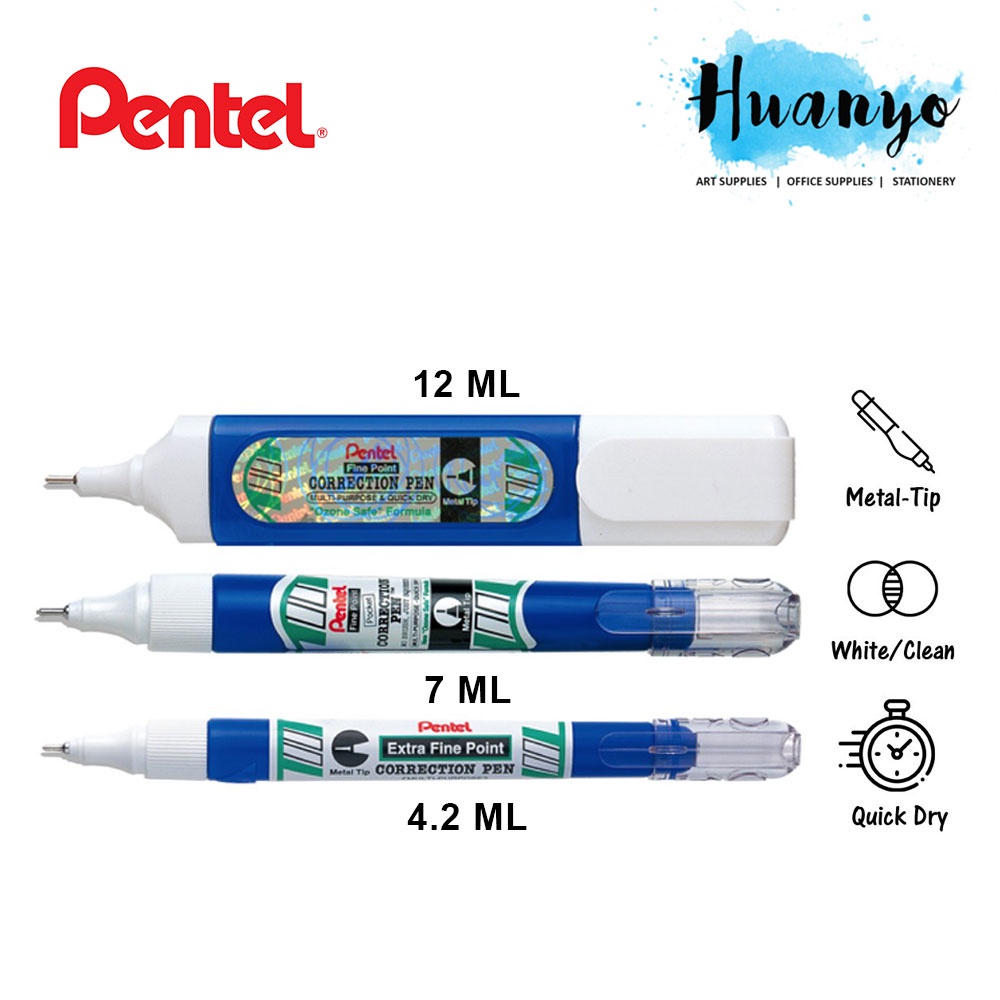 Pentel Correction Pen Metal Tip Extra Fine / Fine Point (4.2 ML/ 7 ML/ 12 ML) | Shopee Malaysia