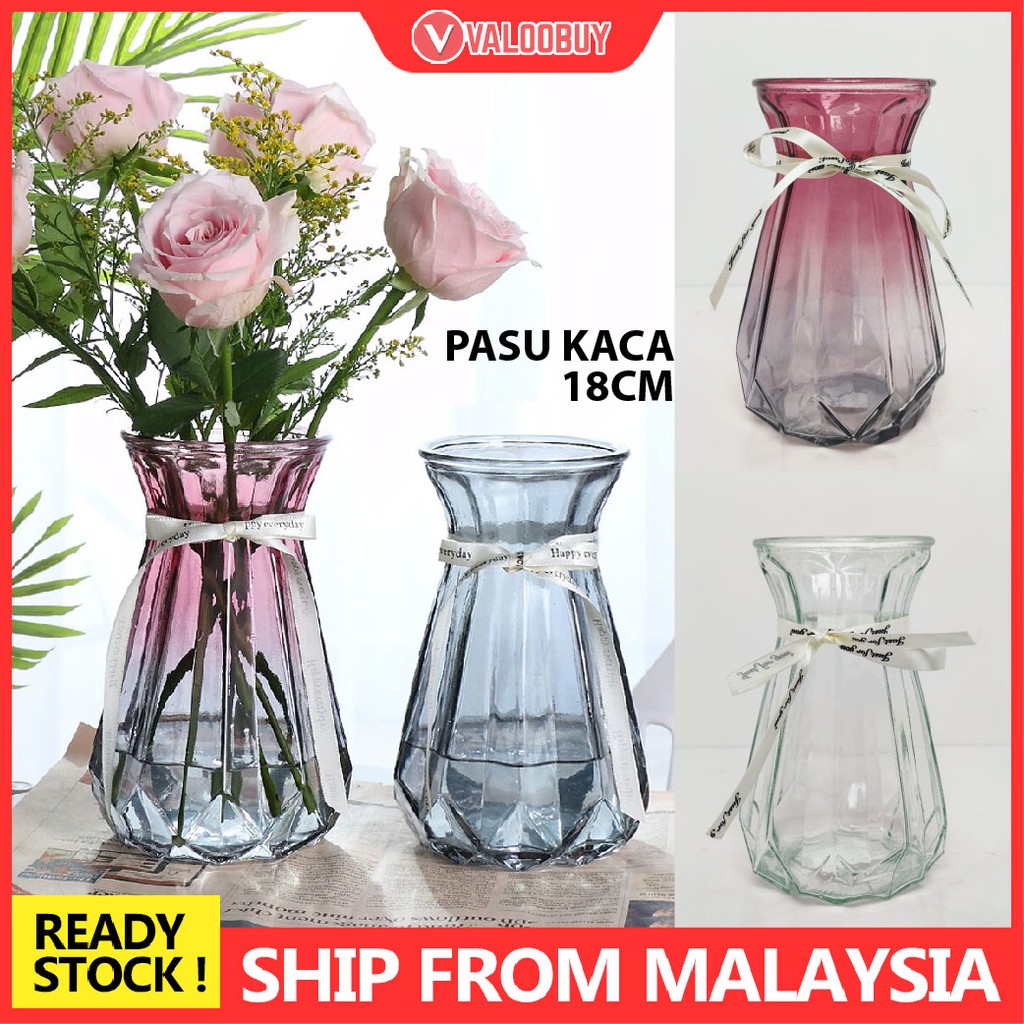 Pasu Kaca 18cm Clear Design Pasu Gubahan Transparent Glass Vase Flower ...
