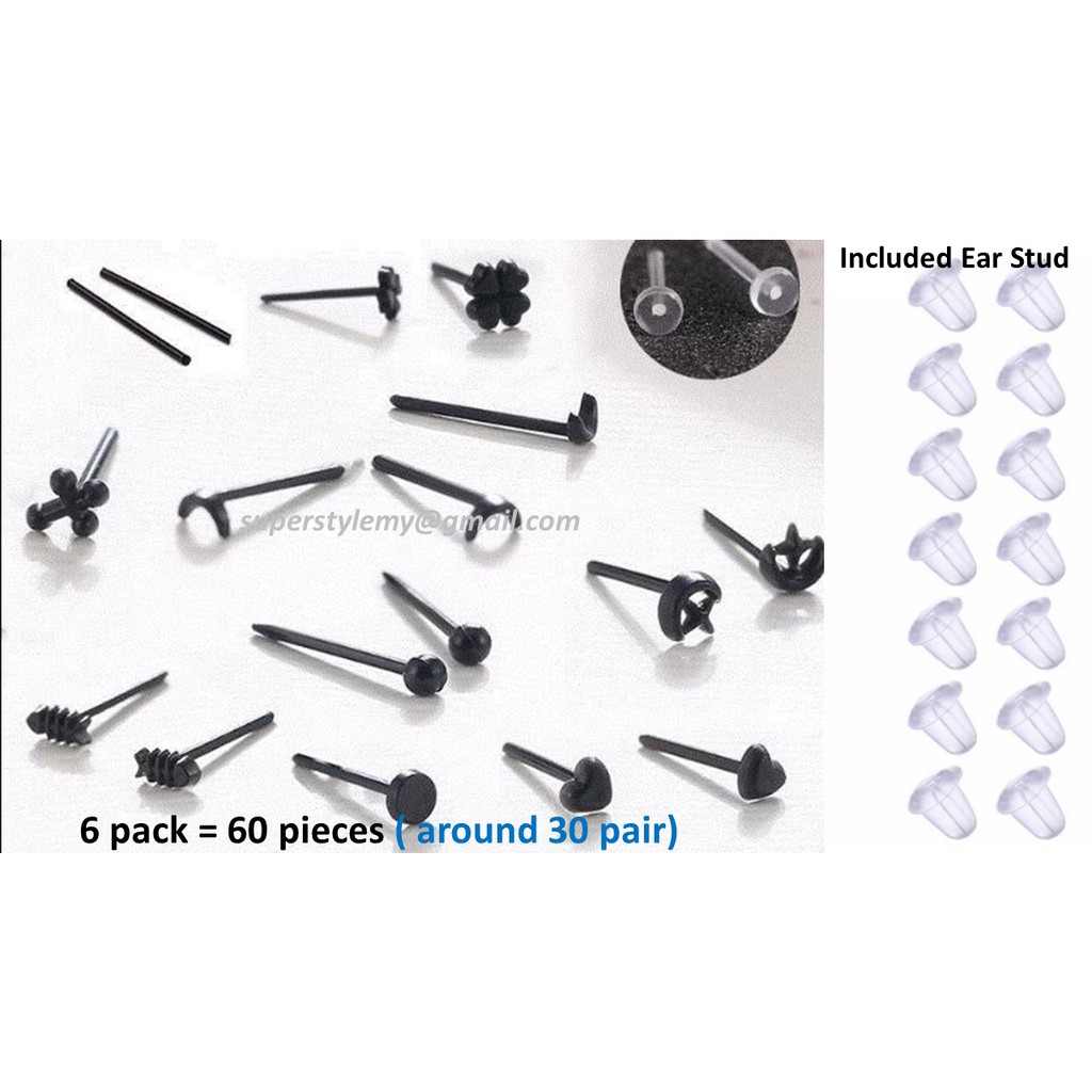 6Pack(30 Pair)-10Packs(100 Pair)-Ear Bar a Ears Pierced Plastic Allergy ...