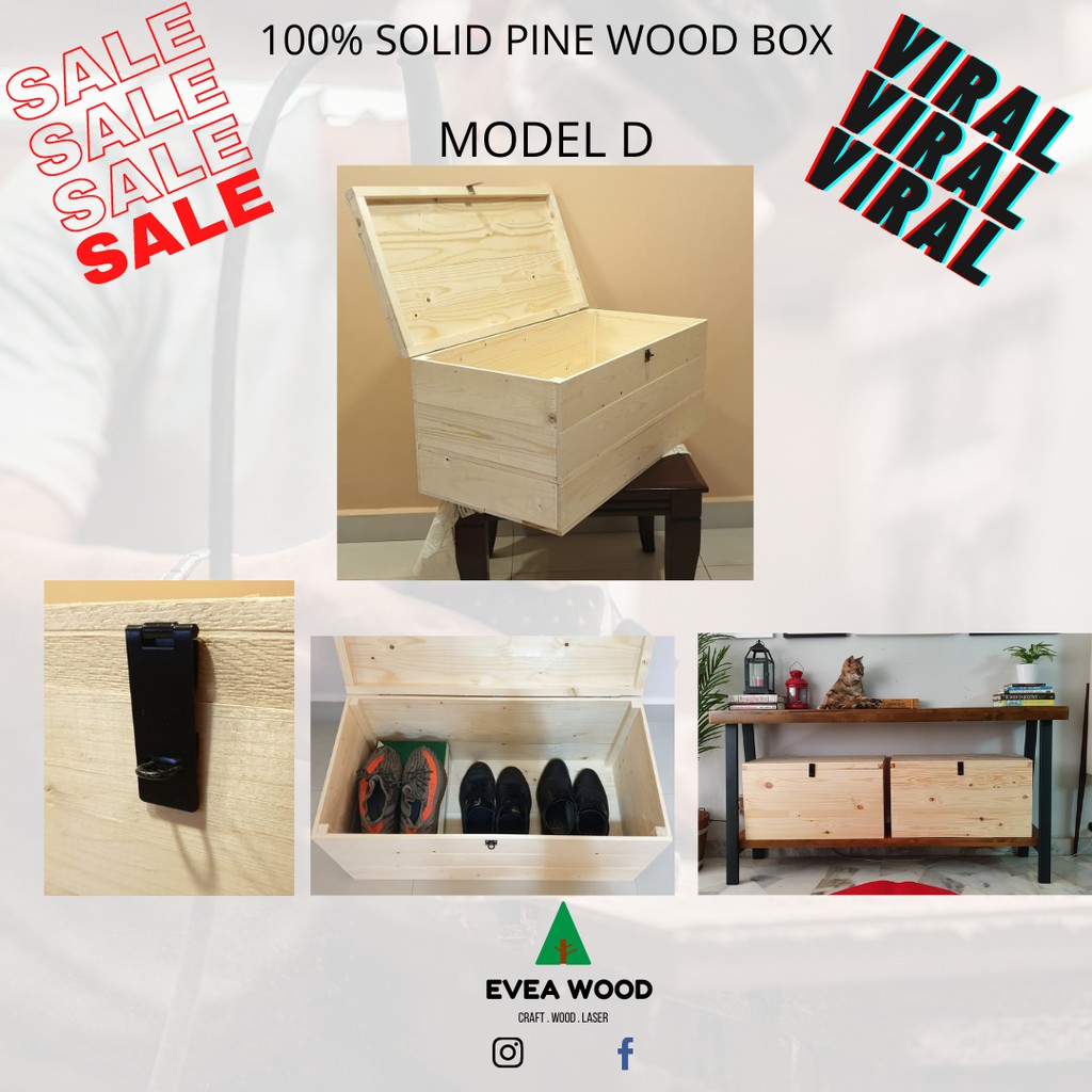 100% Kotak Kayu Pine / Pine wood box with cover lock D (Wood crates ...