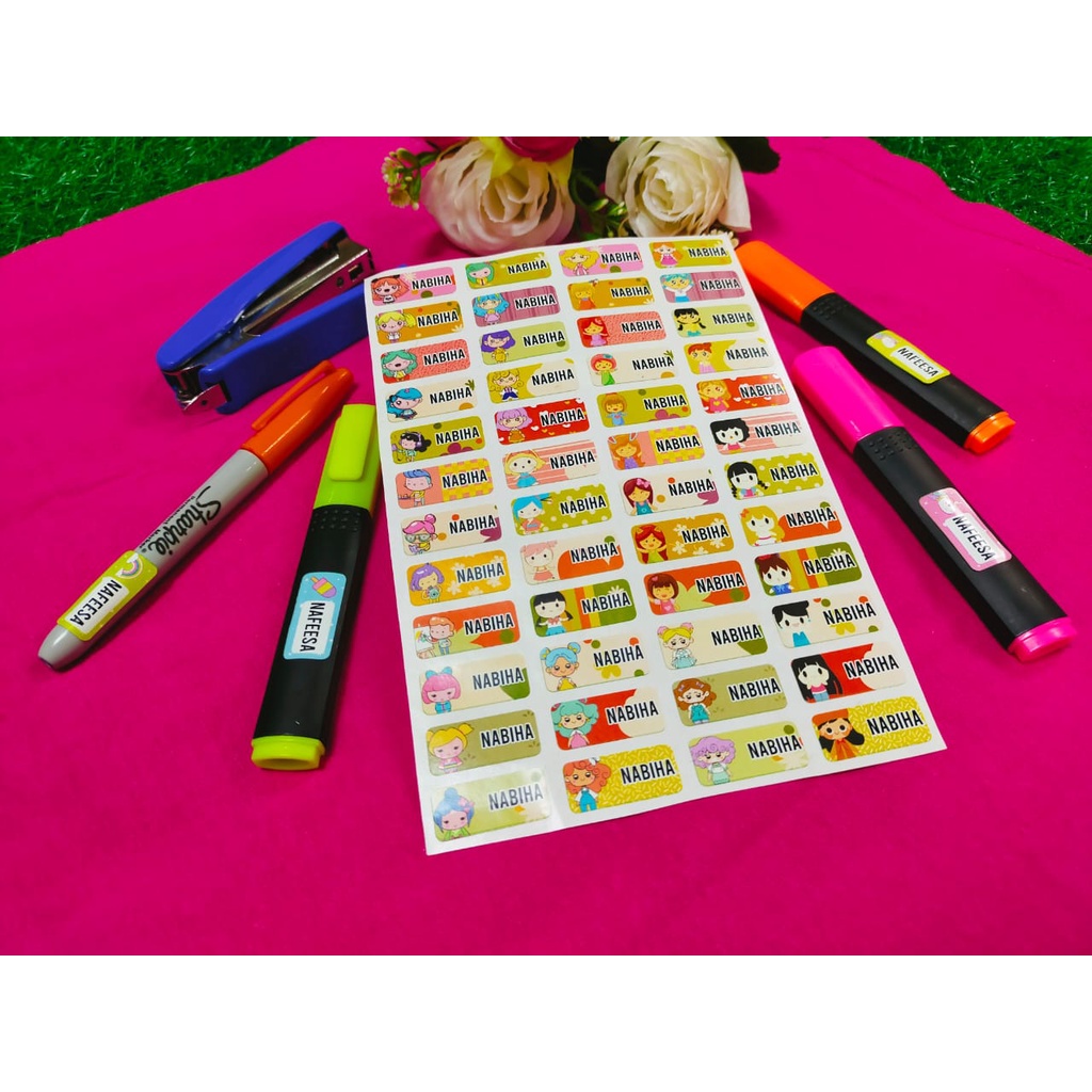 Name Sticker Waterproof, Cartoon Name Sticker, Sticker Nama Kartun ...