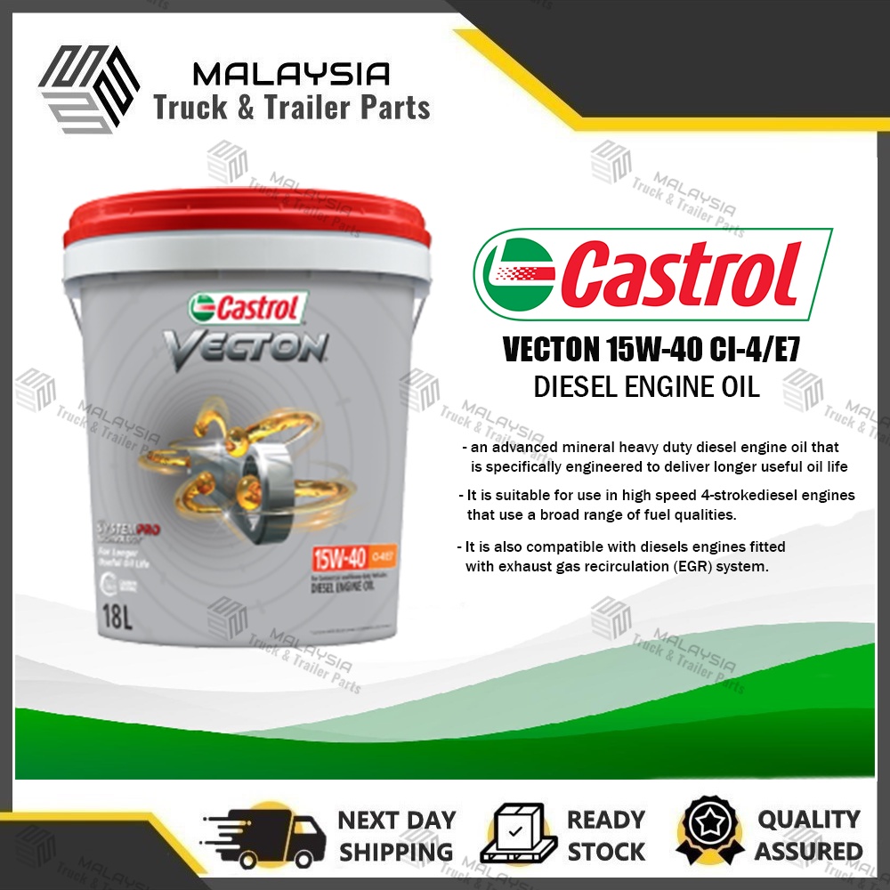CASTROL VECTON 15W-40 DIESEL ENGINE OIL CI-4/E7 18L 18 LITER | Shopee ...