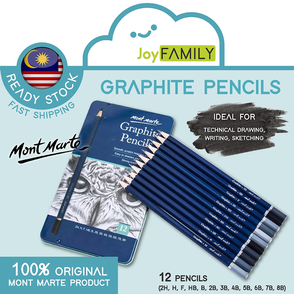 JOYFAMILY Mont Marte Graphite Pencils set 12pcs Sketching Drawing Art | Shopee Malaysia