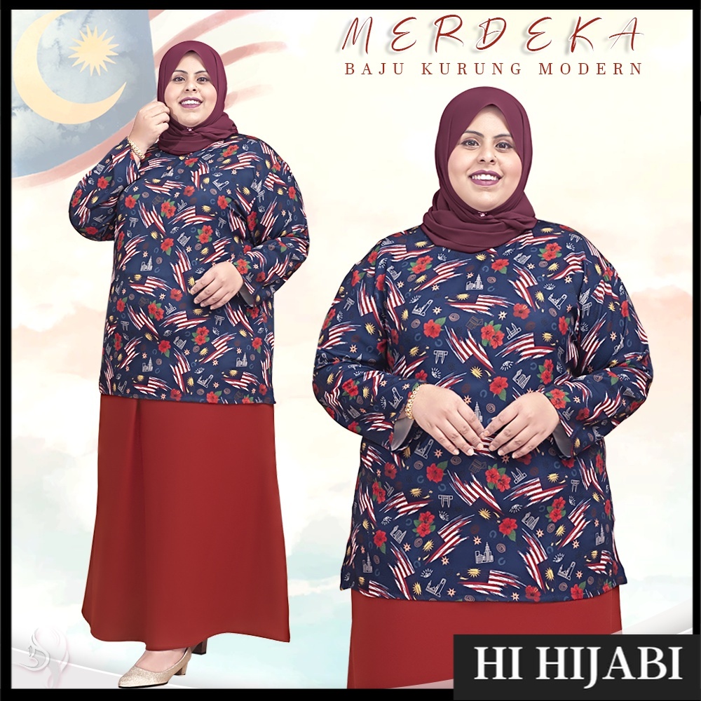 Plus Size (3XL-6XL) Kurung modern MERDEKA 2022 Premium Como Crepe ...