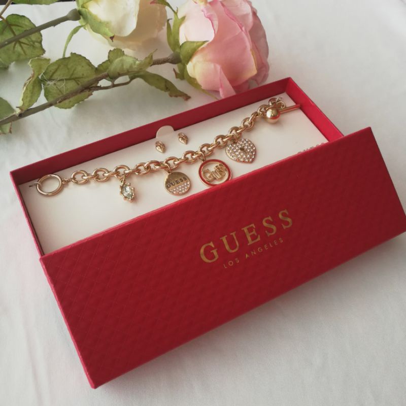 (READY STOCK)Women bracelet charm GUESS FACTORY gift box set(earrings ...