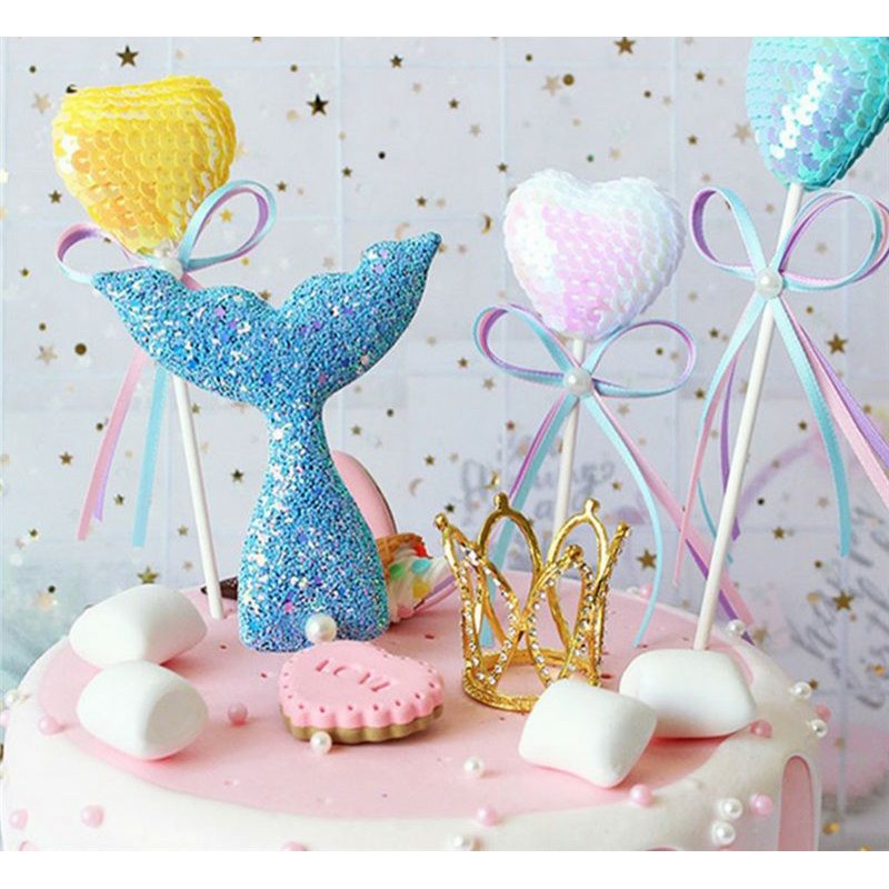 (Ready Stock KL) Sequin Mermaid Tail Cake Topper Birthday DIY Cake Top ...