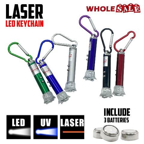 3-in-1 Laser Pointer, LED UV and White LED Keychain Flashlight / Lampu ...