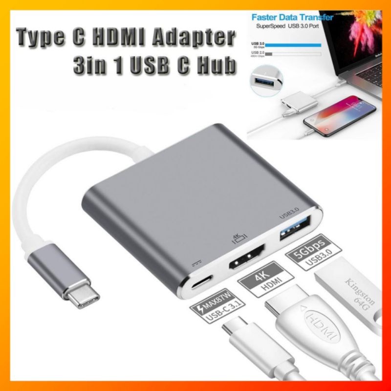 Type C USB 3.1 to USB-C 4K HDMI USB 3.0 Adapter Converter Cable 3 in 1 ...