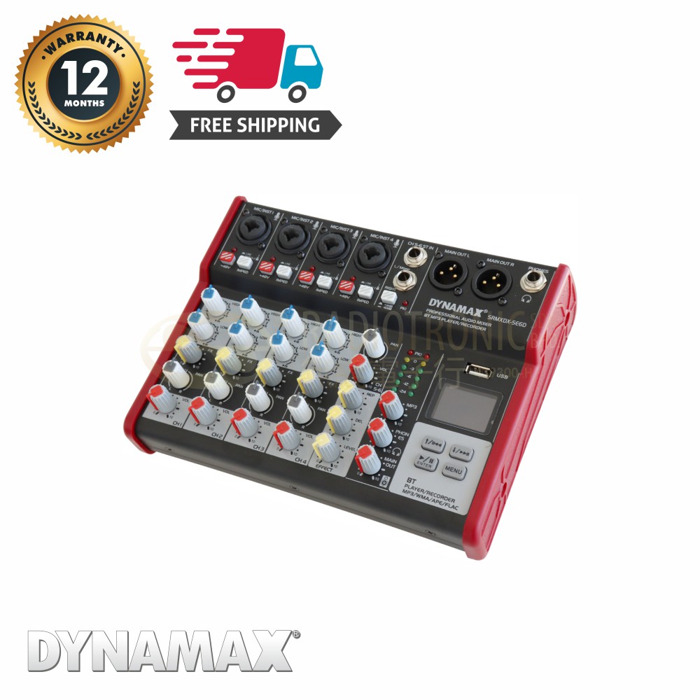 Dynamax 5W 6 Channel 4 Mono 1 Audio Mixer With Bluetooth + USB Port ...