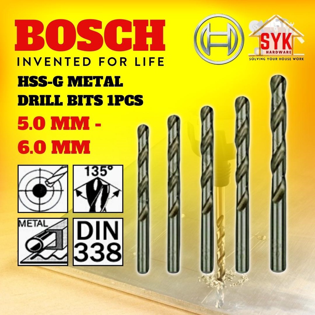 SYK BOSCH Drill Bit Metal HSS-G Rotary Hammer Drill Bit (1Pcs) 5mm-6mm ...