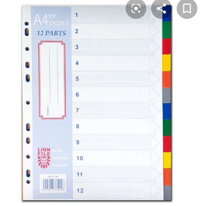 Lion 12 Tabs Colour A4 PP Index Divider | Shopee Malaysia