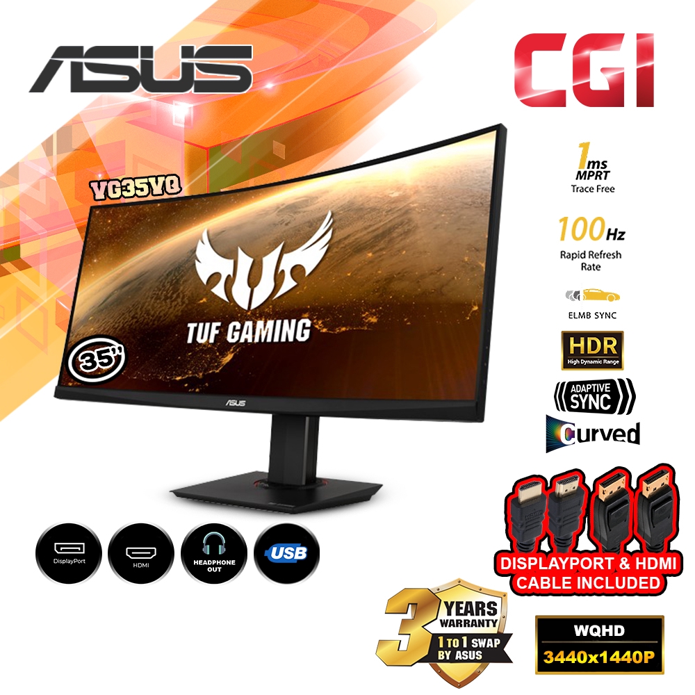 Asus Gaming Curved Monitor 35" VG35VQ 100Hz WQHD ELMB G-Sync/Adaptive ...