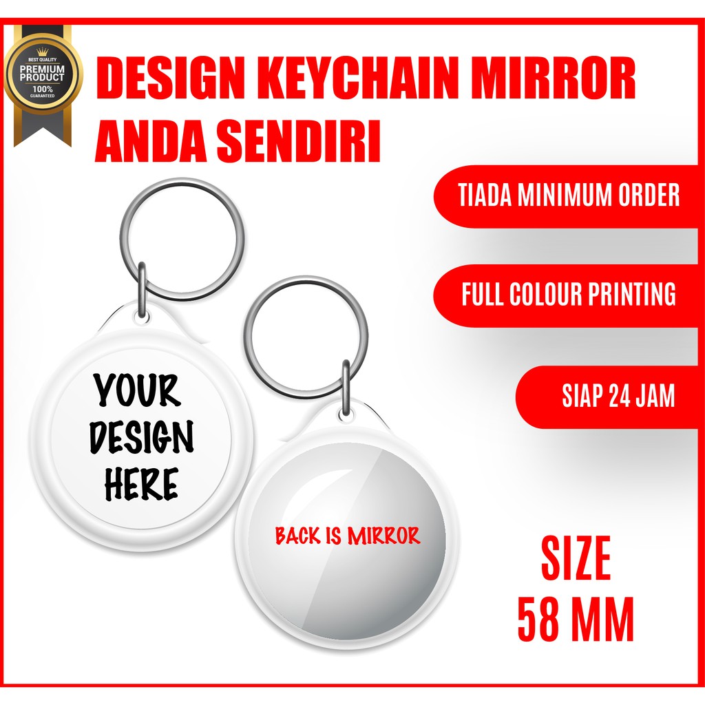 Custom Button Badge Keychain Mirror | Printed Personal Keychain with ...