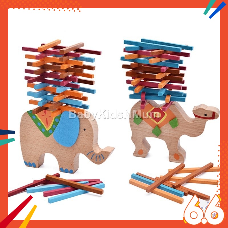 Kid Wooden Stick Stacking Toys Balance Beam Puzzle Building Blocks ...