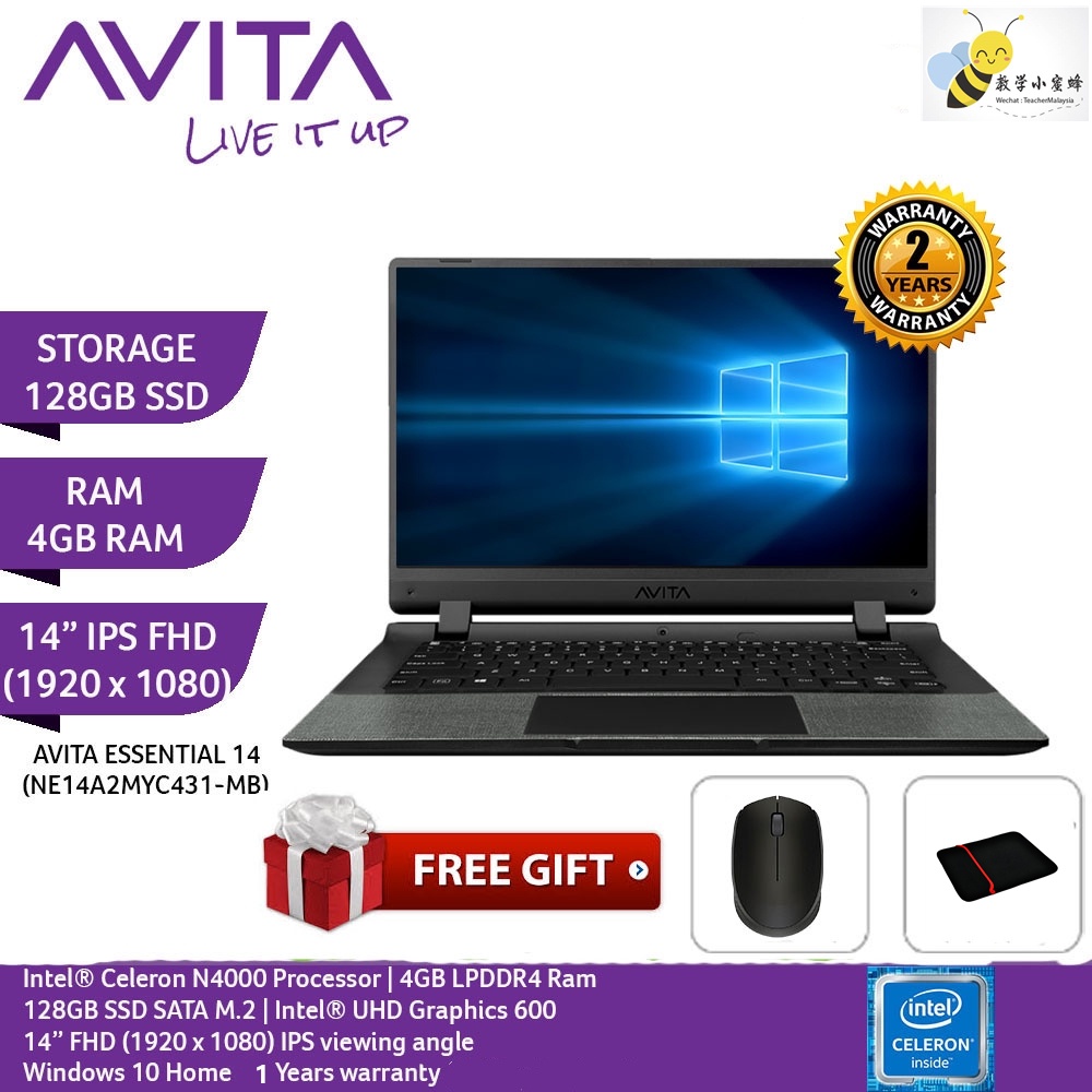 Avita Essential 14 Ne14A2Myc431-Mb Ips Fhd Laptop N4000 4Gd4 (128GB ...