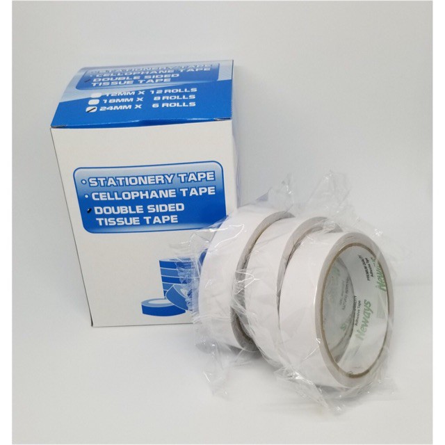 Double Sided Tissue Tape 12mm 18mm 24mm x 10 YARDS READY STOCK | Shopee ...