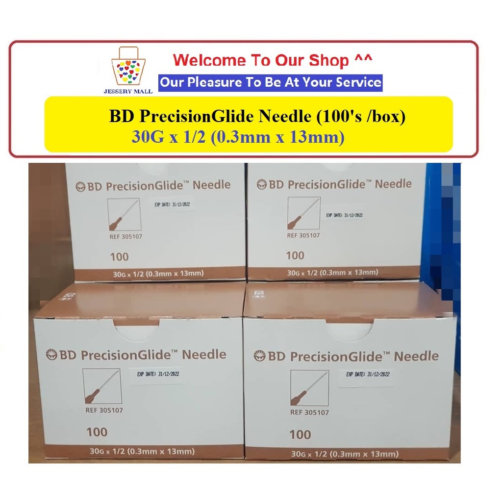 BD PrecisionGlide Needle 30G x 1/2 (0.3mmx13mm)Single Use - 100Pcs/Box ...